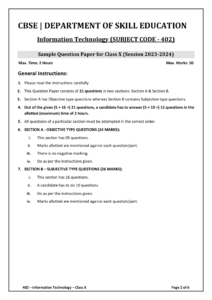 Class 10 IT Sample Paper 2023-24 code 402 PDF | IT 402 Class 10 Sample ...
